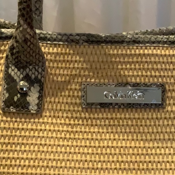 Calvin Klein | Bags | Calvin Klein Natural Straw Faux Lizard Print Bag | Poshmark
